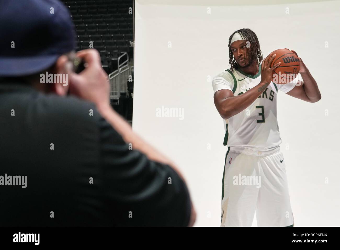 Milwaukee Bucks Myles Turner poses with his assistant coaches for a ...