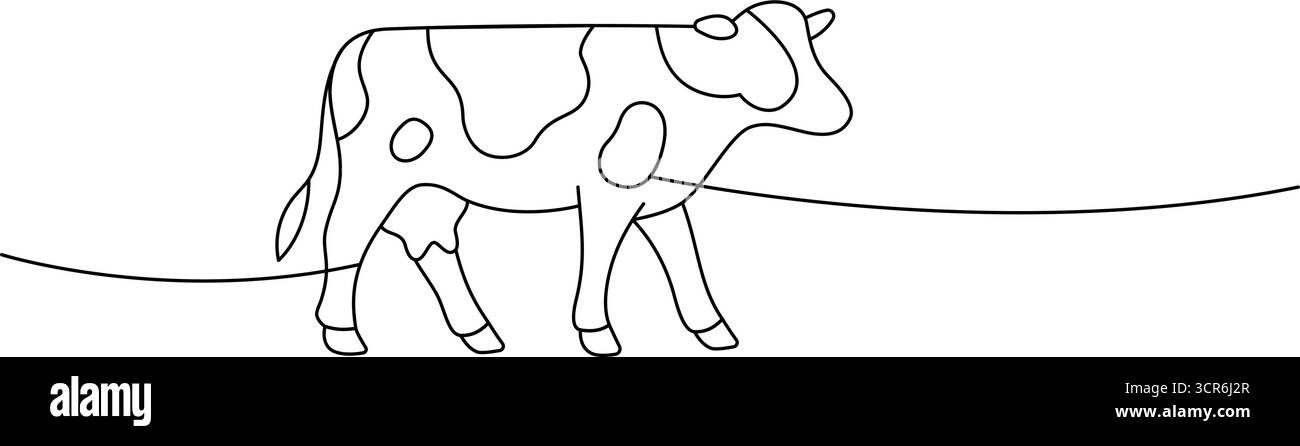Minimalist cow walking on landscape line. Continuous one-line contour ...