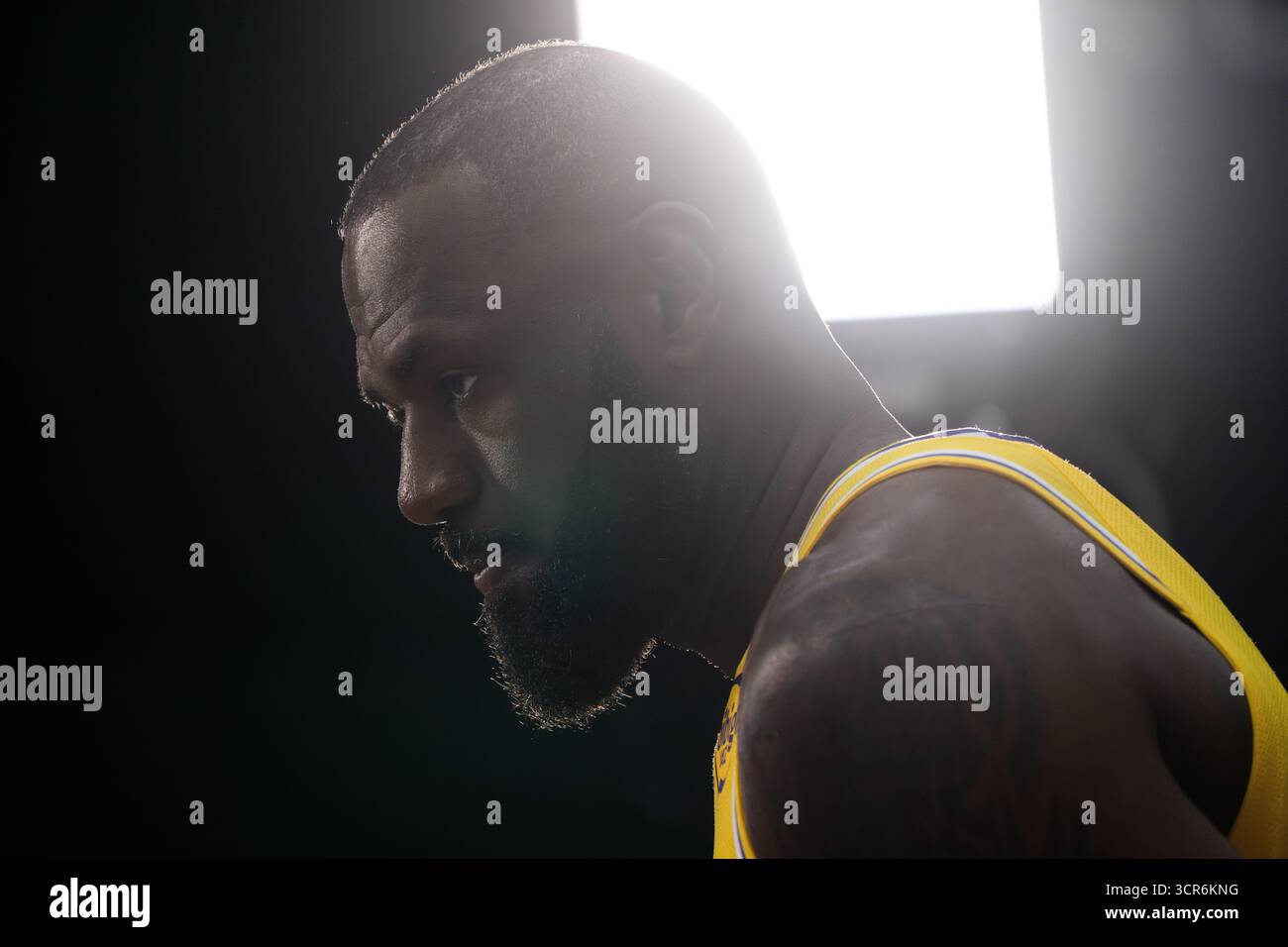 Los Angeles Lakers' LeBron James gives an interview during the NBA ...
