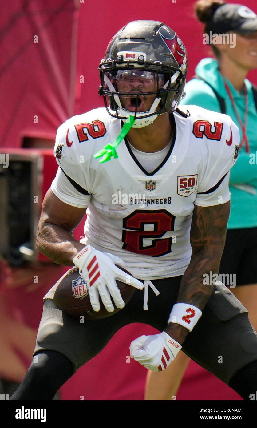 Tampa Bay Buccaneers wide receiver Emeka Egbuka (2) score against the Philadelphia Eagles during ...