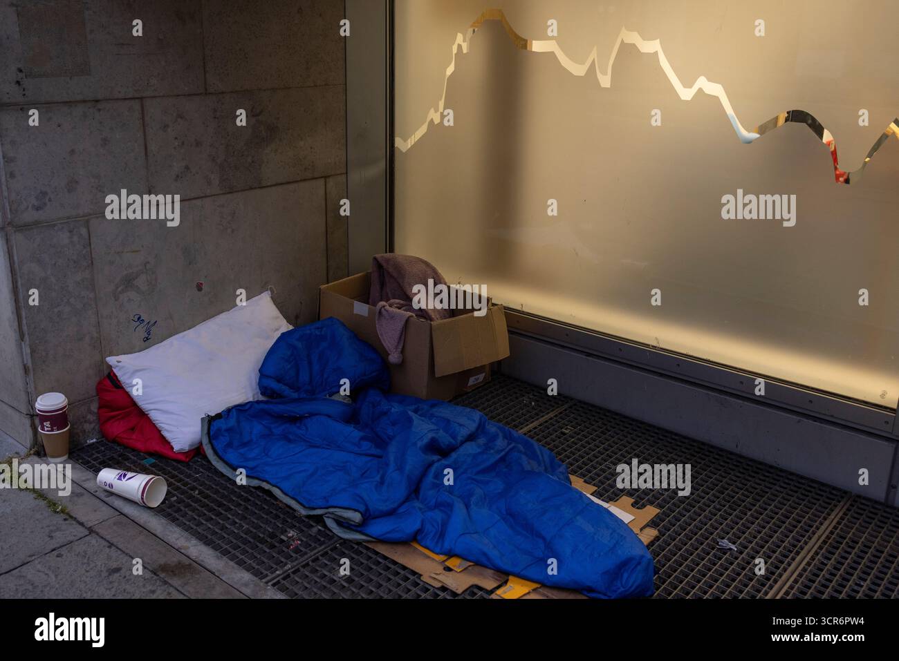 Homeless person’s sleeping bag outside an office, in Edinburgh ...