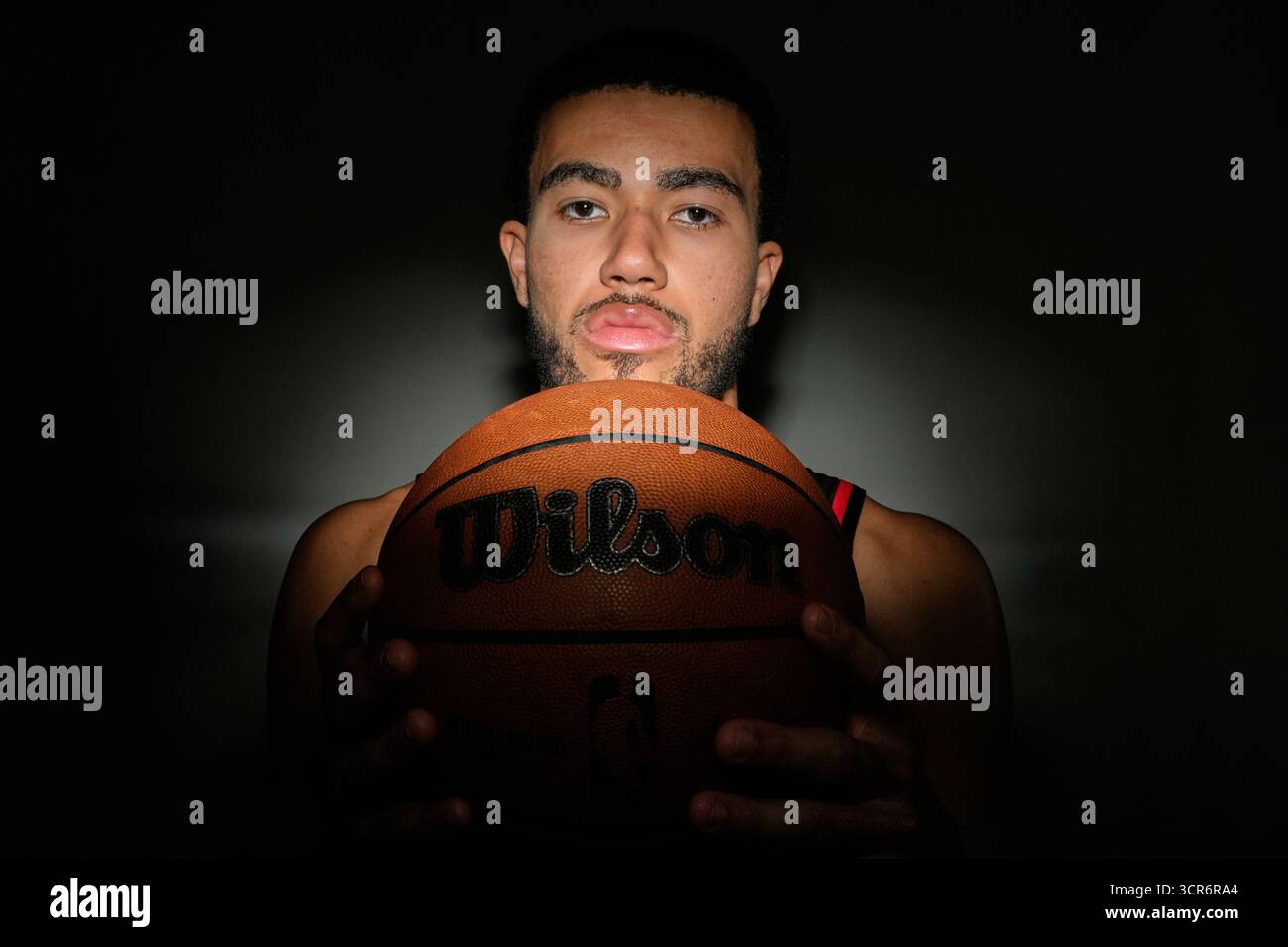 Atlanta Hawks guard Caleb Houstan (33) poses for a photograph during an ...