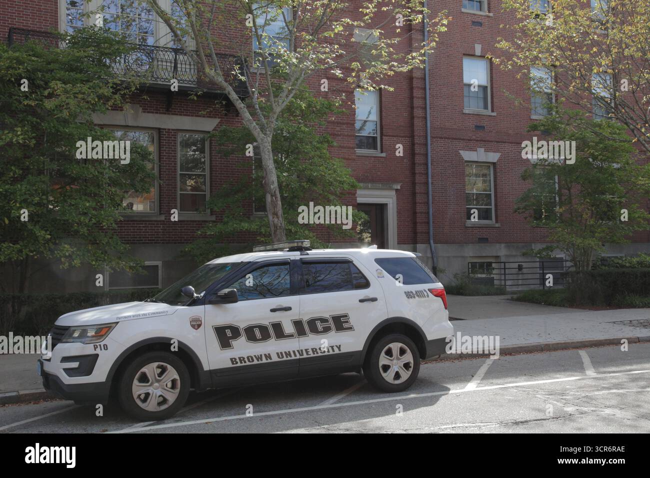 A Brown University police vehicle parks near campus, in Providence, R.I ...