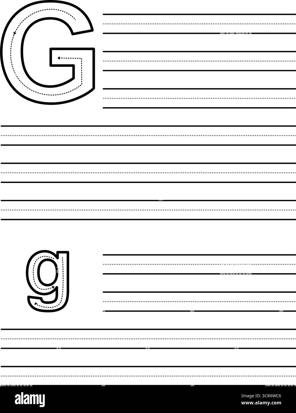 Tracing sheet for learning to write capital and lowercase letter G ...