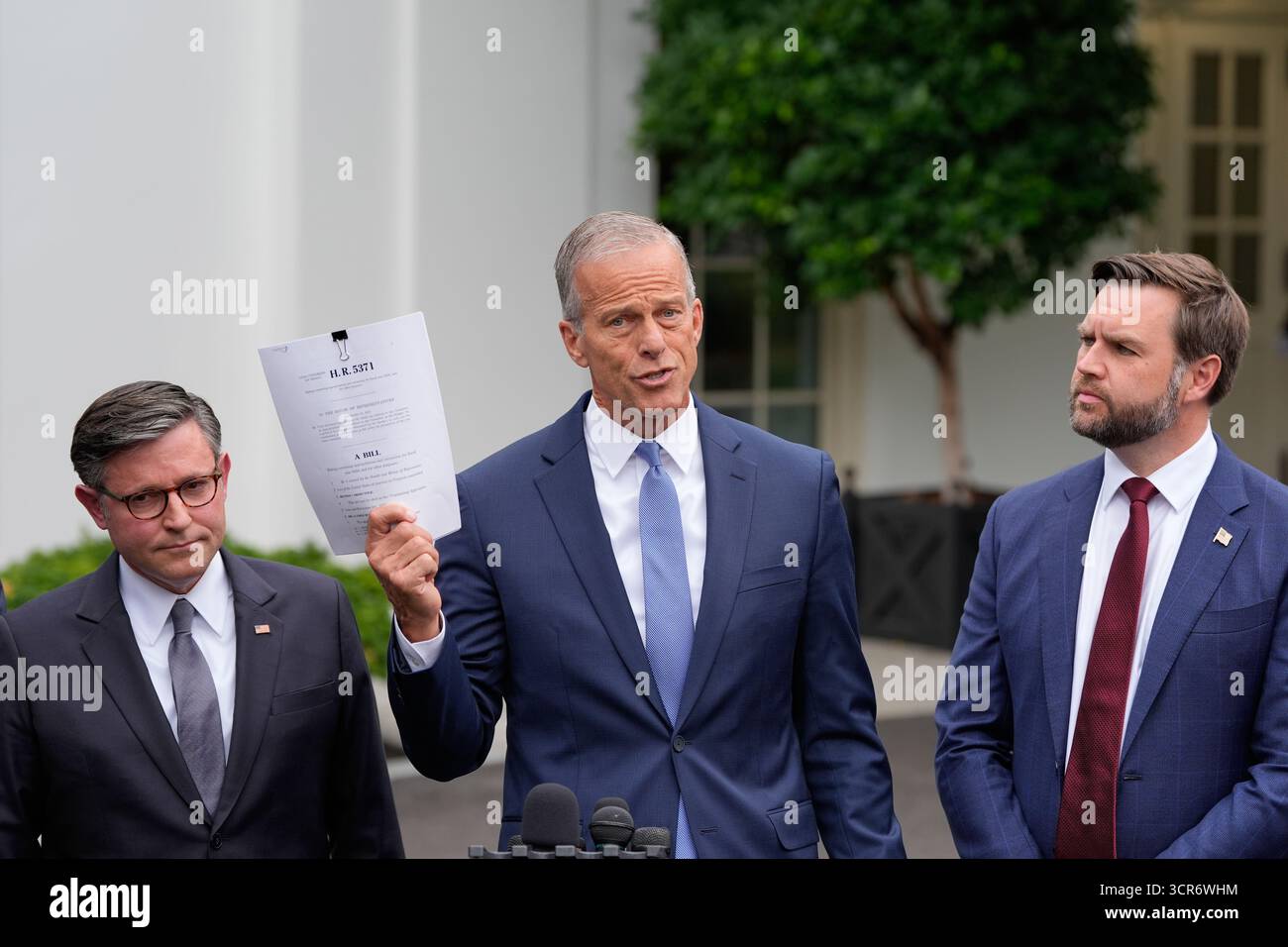 Senate Majority Leader John Thune, R-S.D., talks to reporters outside ...