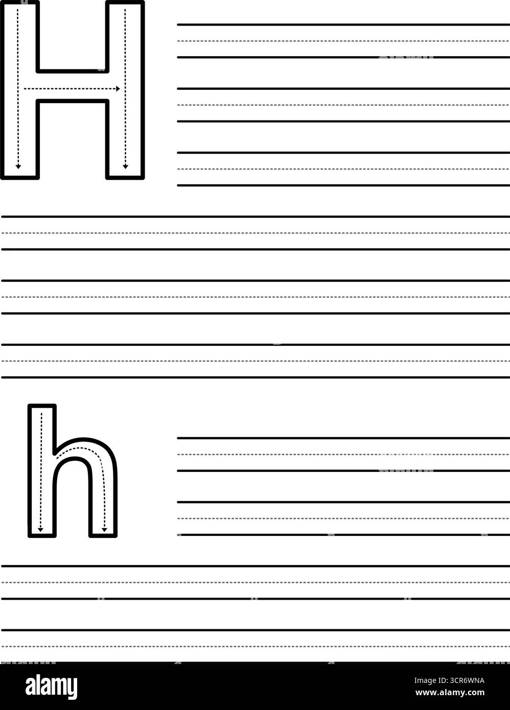 Tracing sheet for learning to write capital and lowercase letter H ...