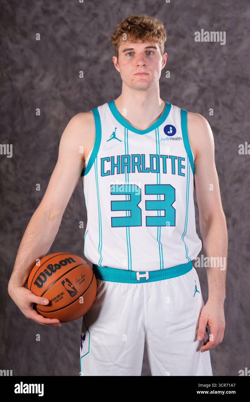 Charlotte Hornets' Liam McNeely poses for a photo during the NBA ...