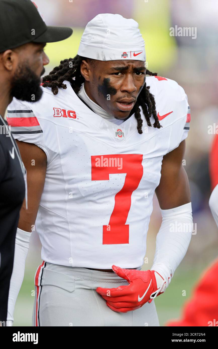 Ohio State cornerback Jermaine Mathews Jr. (7) stands on the field with ...