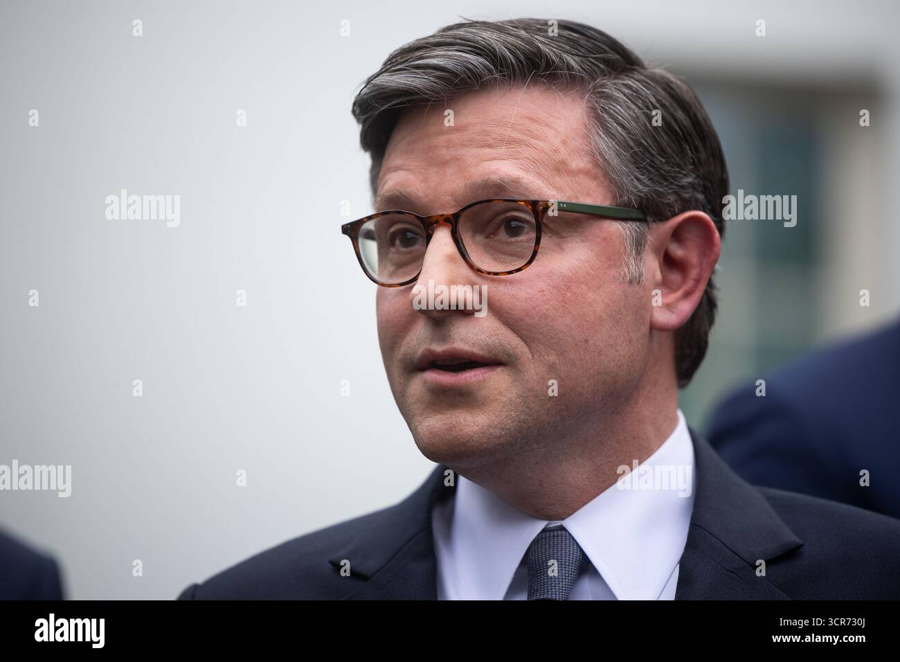 House Speaker Mike Johnson (R-La.) speaks with reporters after a ...