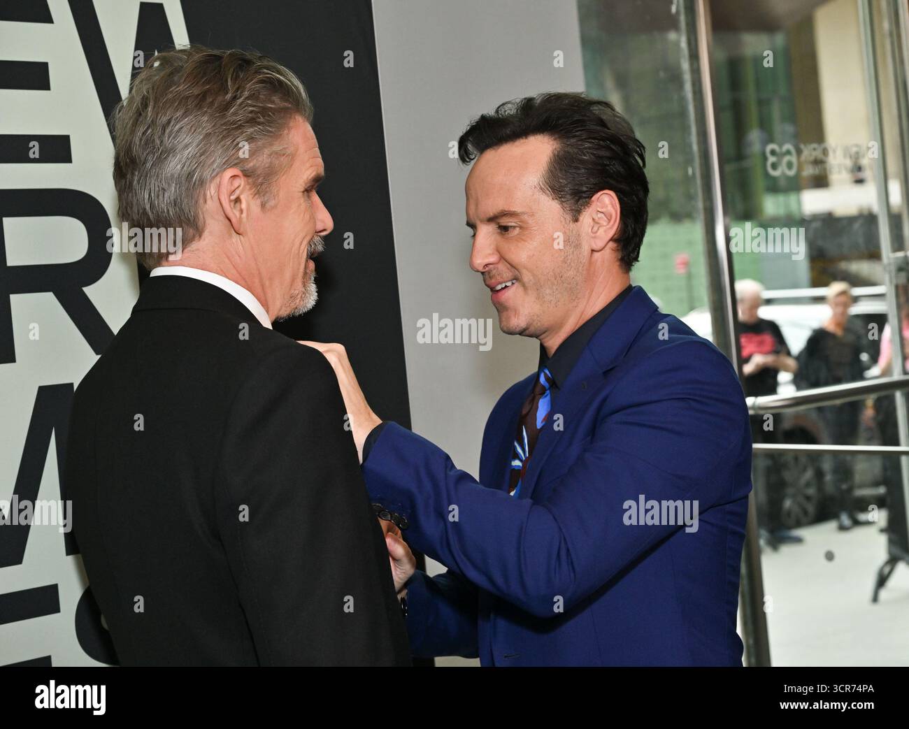 Ethan Hawke, left, and Andrew Scott attend the premiere of "Blue Moon ...