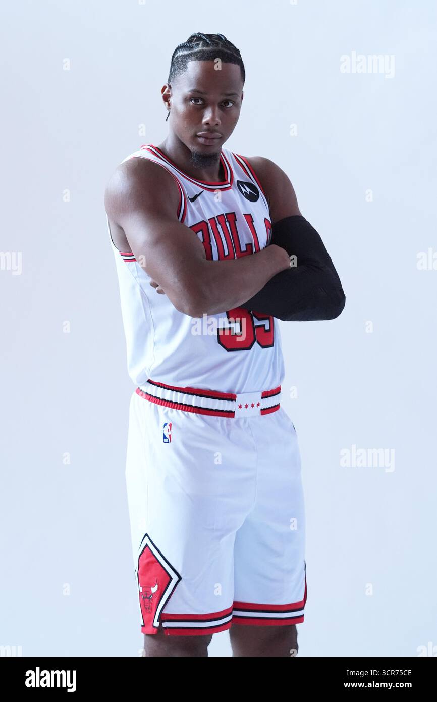 Chicago Bulls' Isaac Okoro poses for photographers during the NBA ...