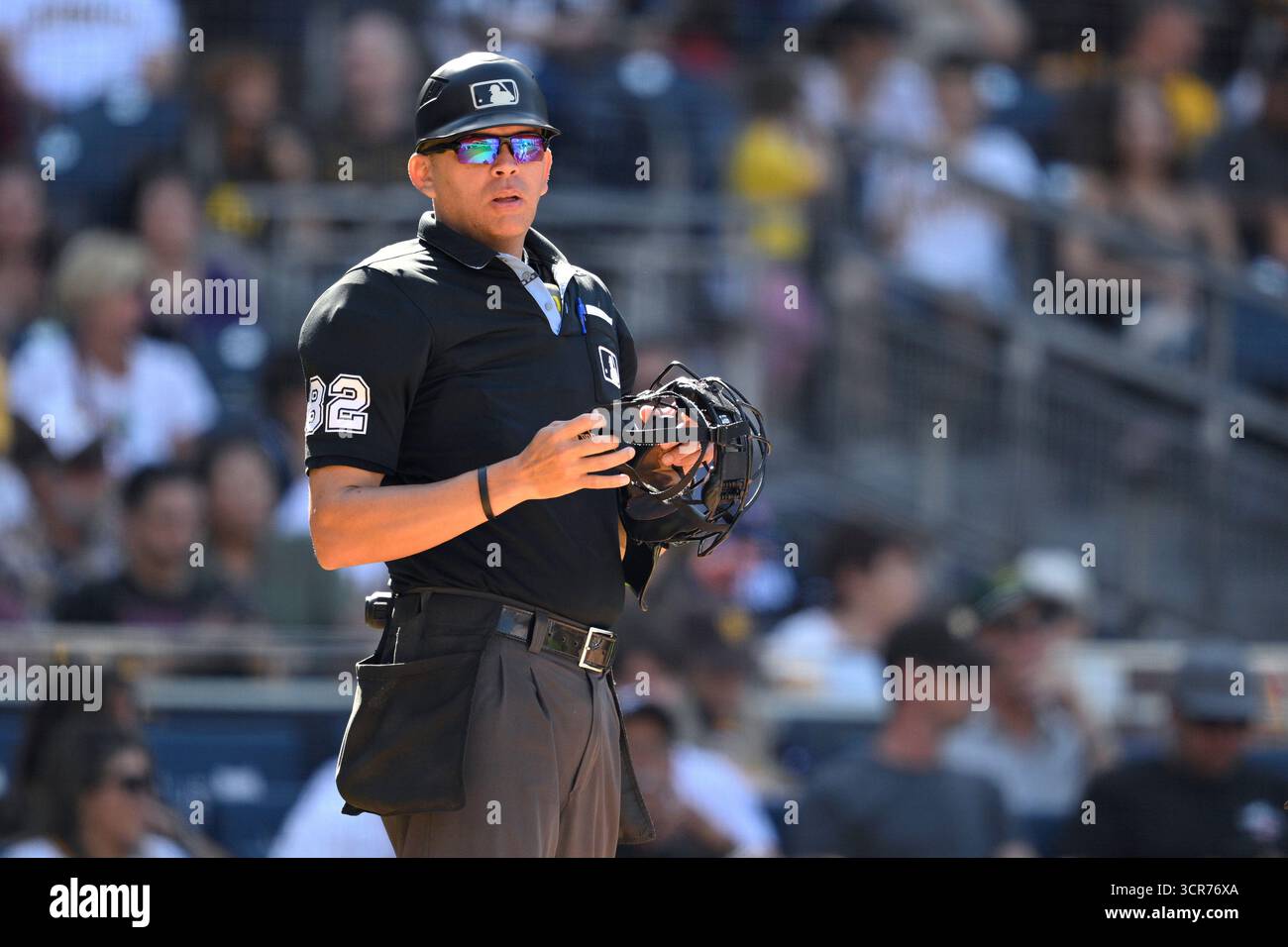 Umpire Emil Jimenez looks on during the eighth inning of a baseball ...