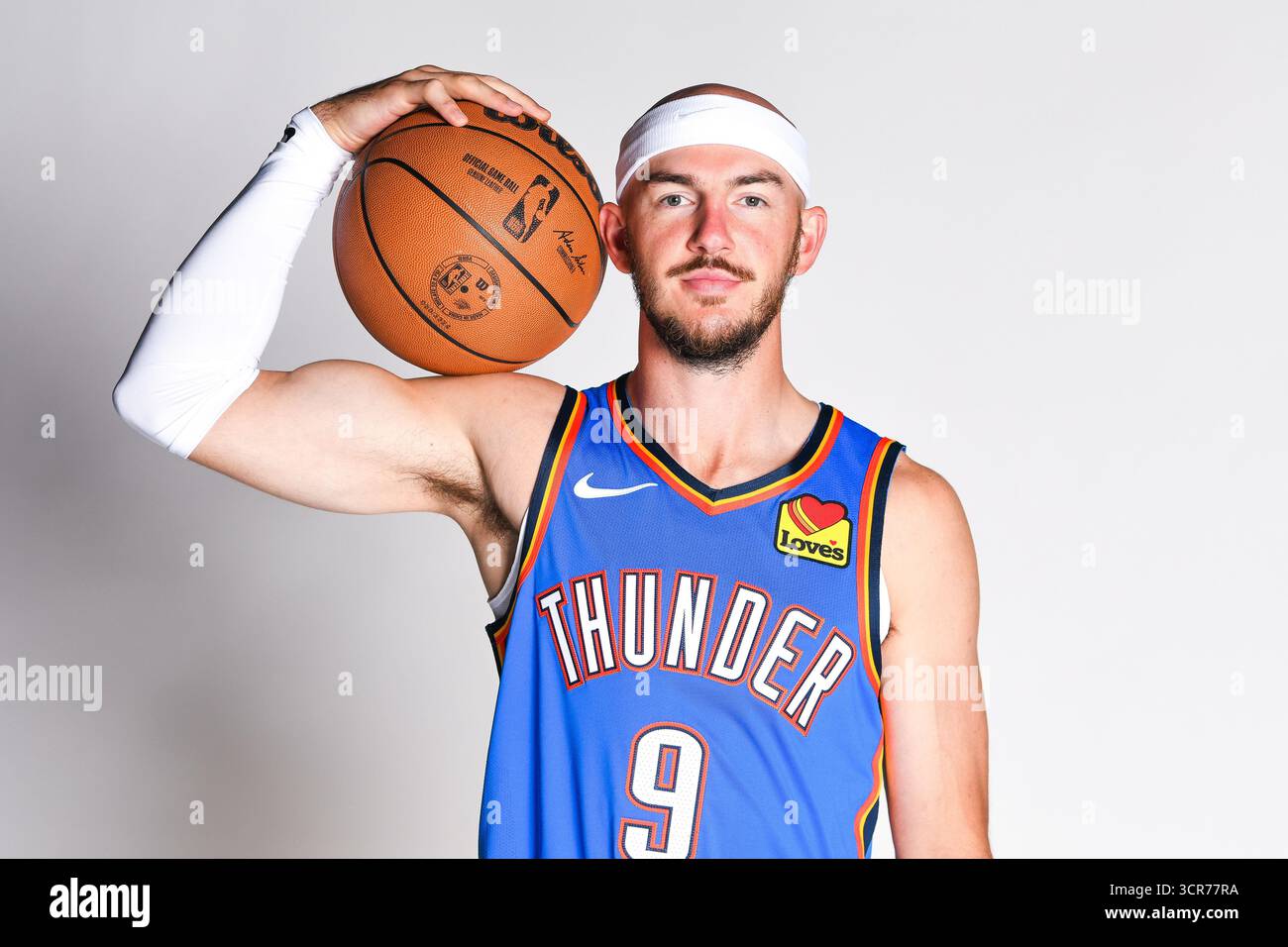 Oklahoma City Thunder guard Alex Caruso poses for a photo during the ...