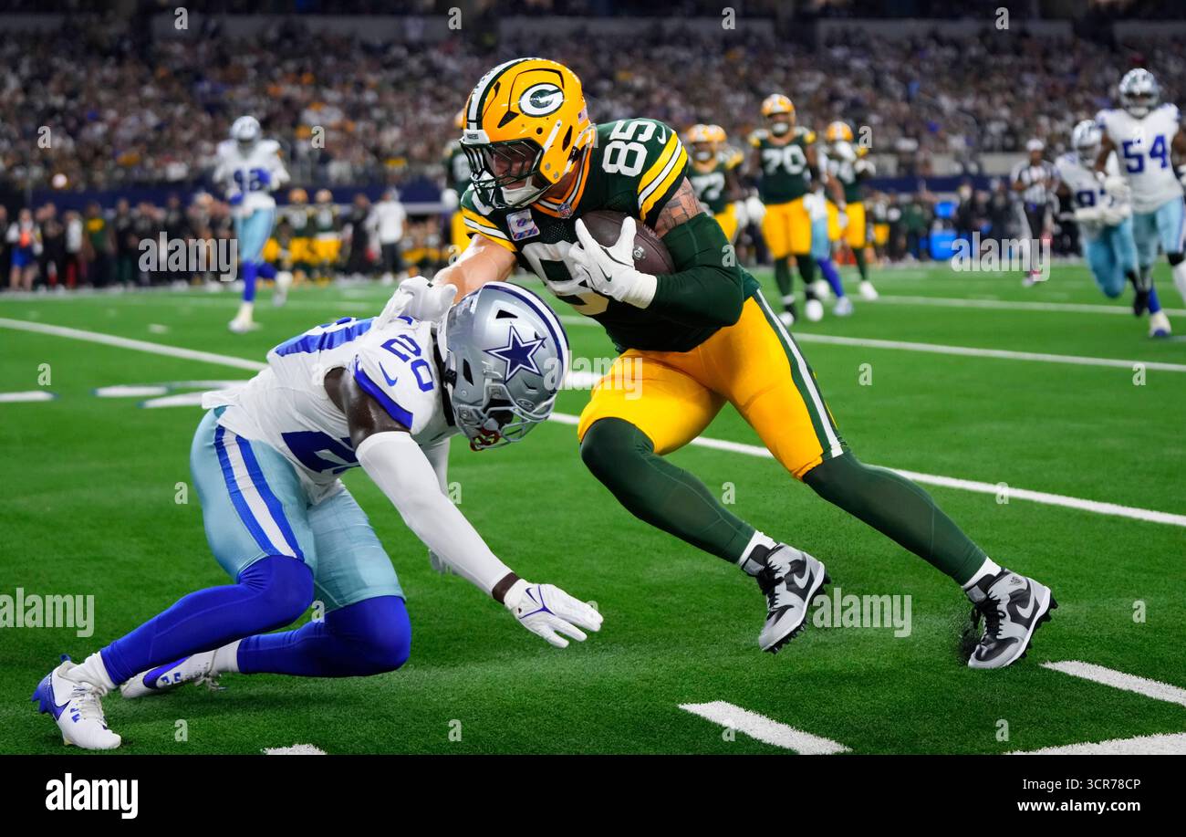 Green Bay Packers tight end Tucker Kraft is tackled by Dallas Cowboys ...