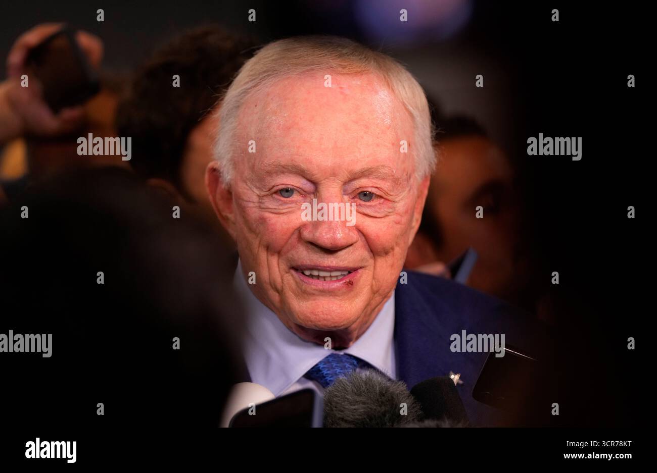 Dallas Cowboys owner Jerry Jones talks to the media after an NFL ...