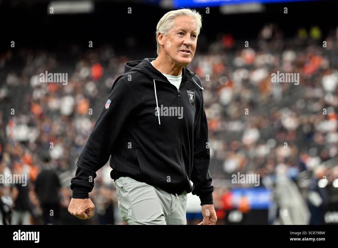 Las Vegas Raiders head coach Pete Carroll looks on before the team's ...