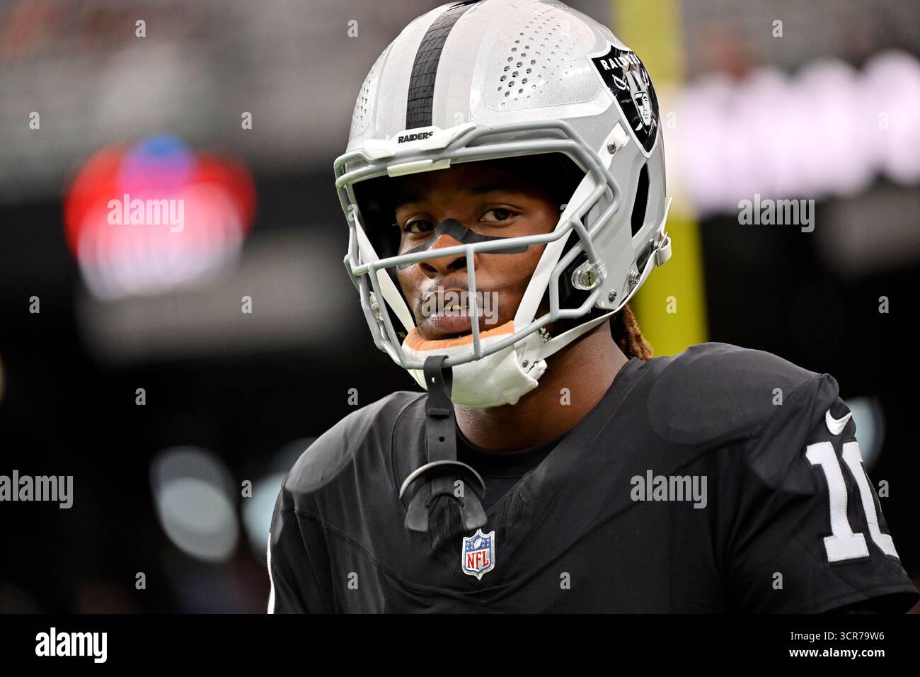 Las Vegas Raiders wide receiver Dont'e Thornton Jr. (10) looks on ...