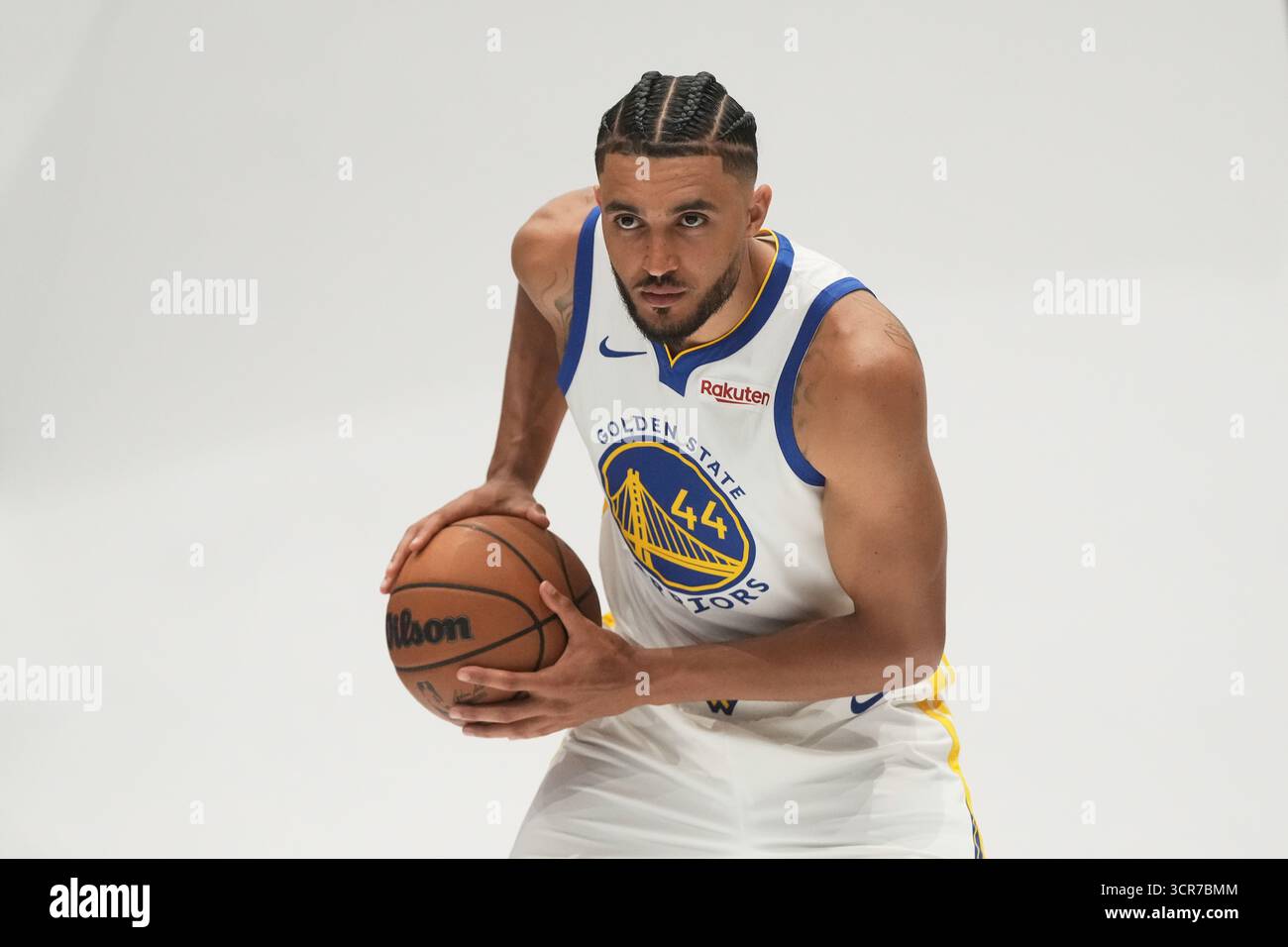 Golden State Warriors' Jackson Rowe poses for photos during the NBA ...