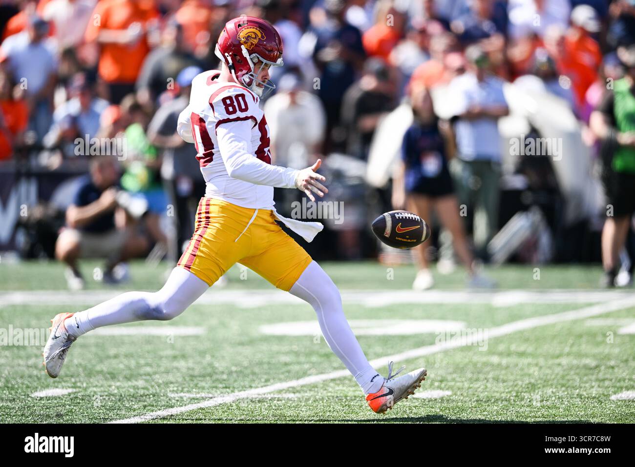 CHAMPAIGN, IL - SEPTEMBER 27: USC Trojans P Sam Johnson (80) punts ...