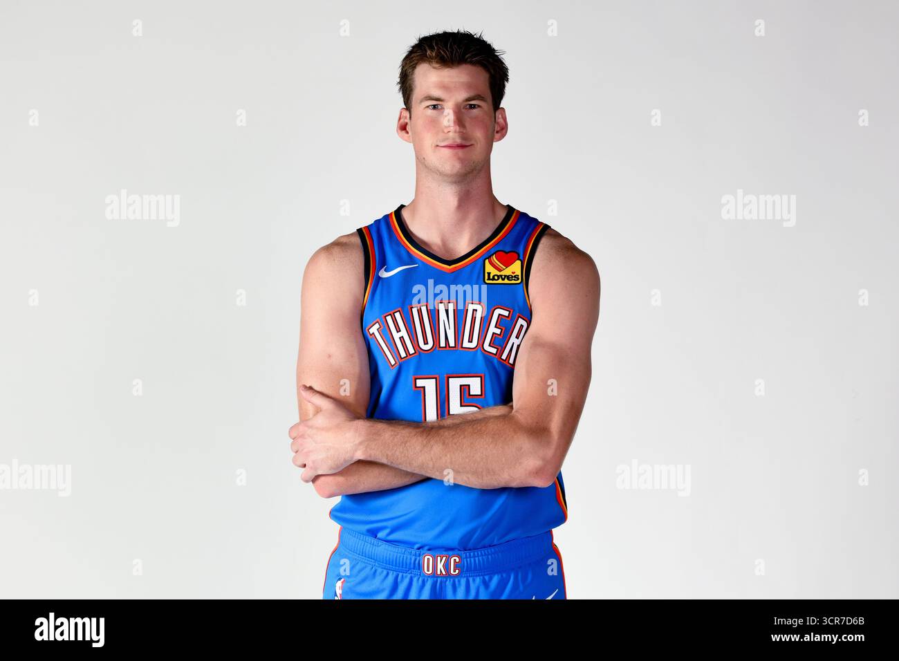 Oklahoma City Thunder center Branden Carlson poses for a photo during ...