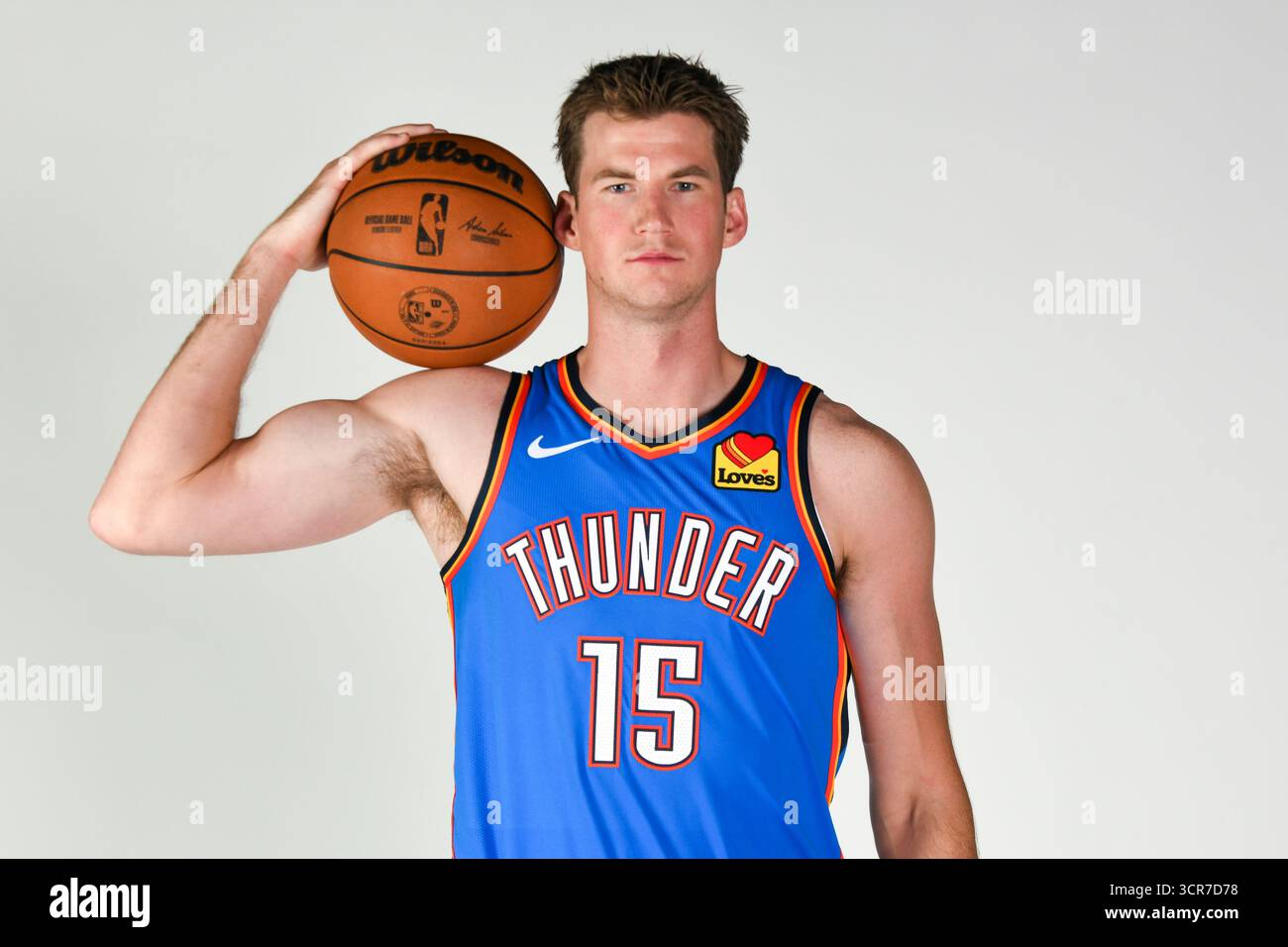 Oklahoma City Thunder center Branden Carlson poses for a photo during ...