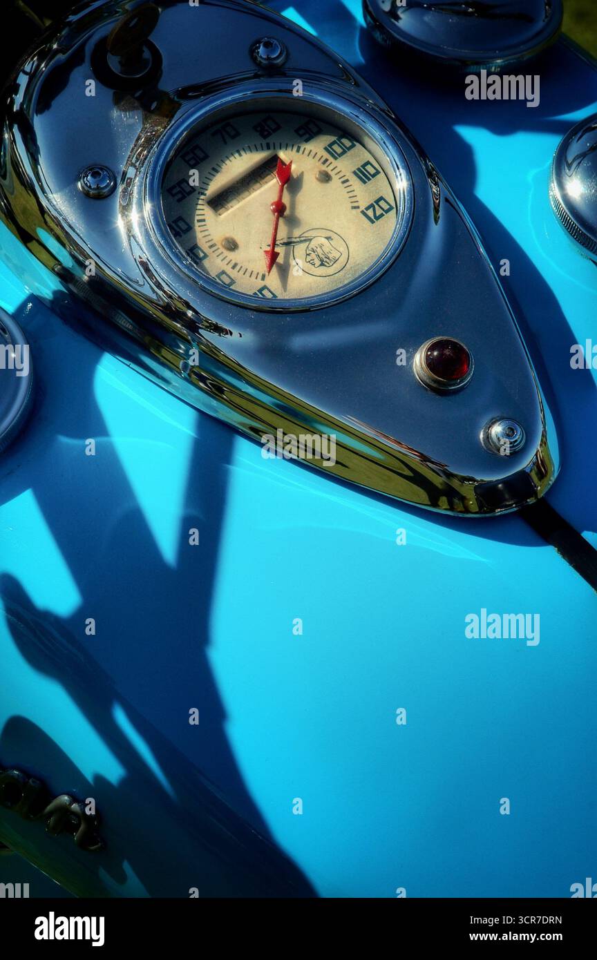 Vintage Indian motorcycle gas tank and speedometer Stock Photo - Alamy