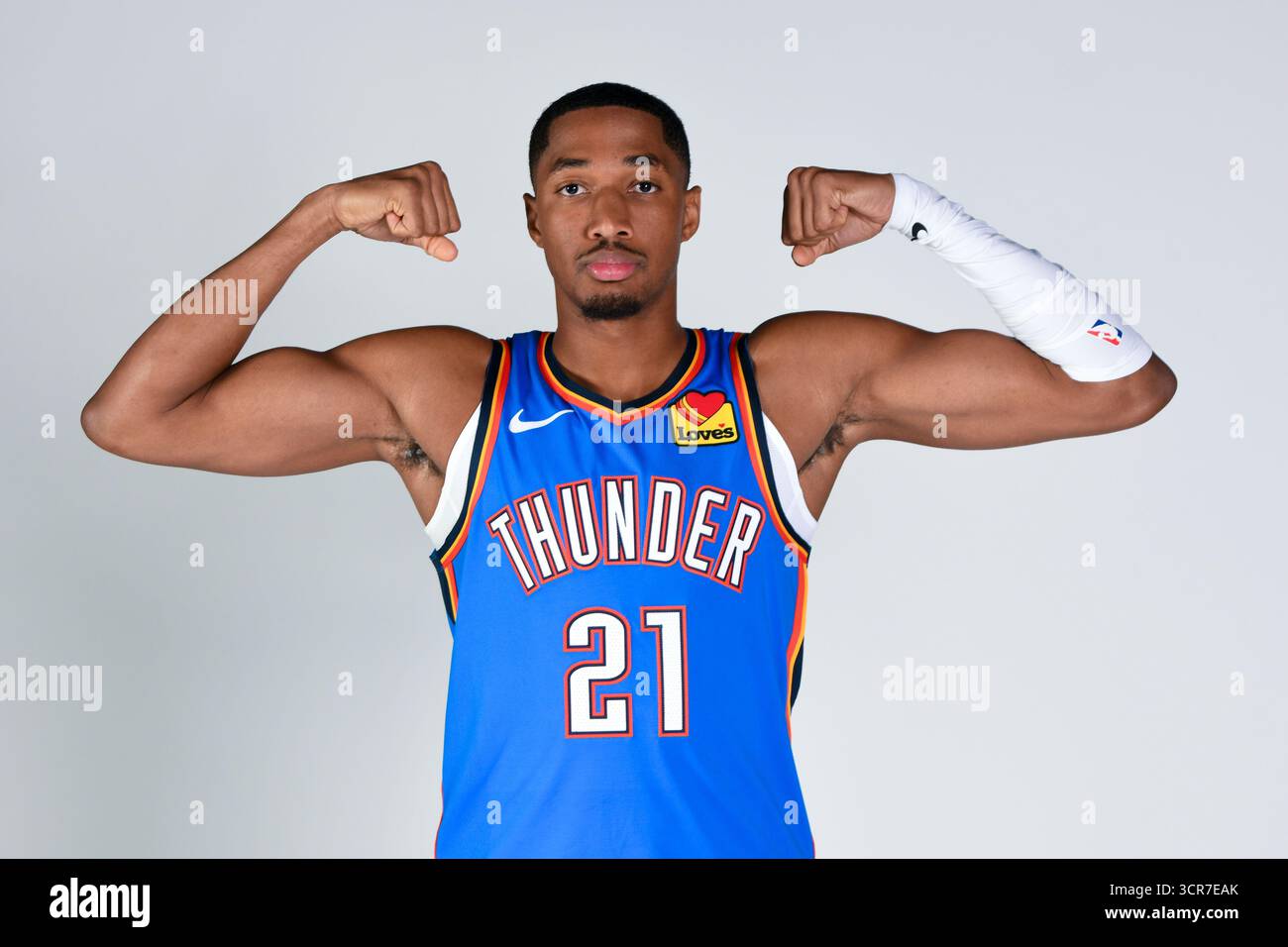Oklahoma City Thunder guard Aaron Wiggins poses for a photo during the NBA basketball team's ...