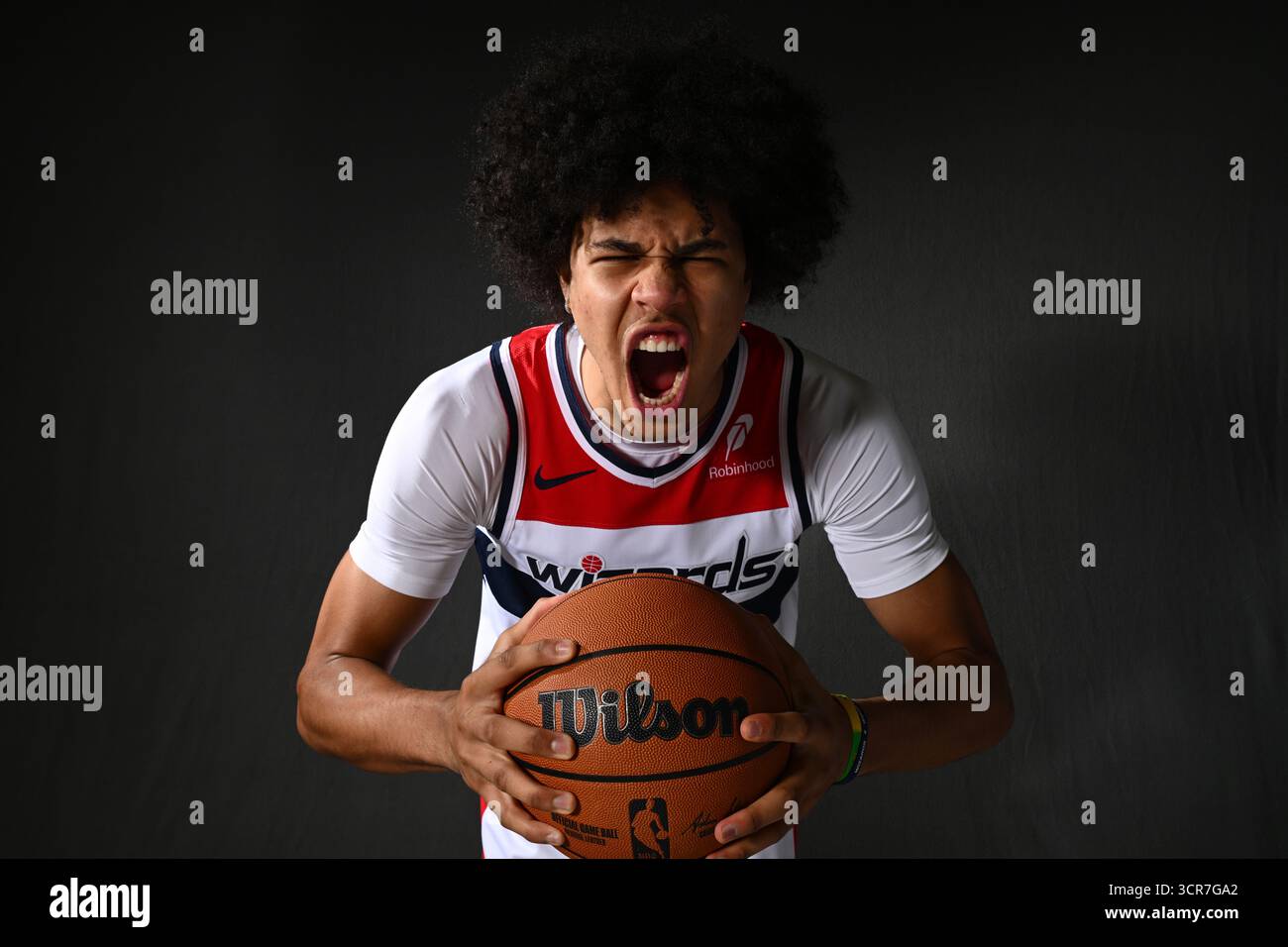 Washington Wizards forward Kyshawn George (18) poses for a photo during ...