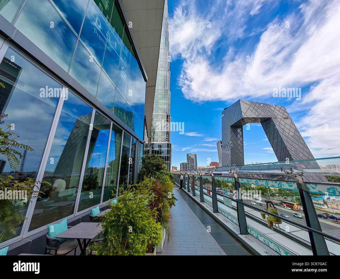 Beijing, China - September 17, 2025 : From a sleek outdoor terrace, the ...