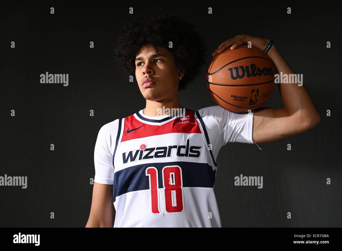 Washington Wizards forward Kyshawn George (18) poses for a photo during ...