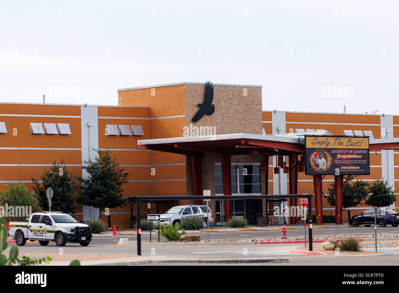 Security and police vehicles surround the entrance to Kickapoo Lucky ...