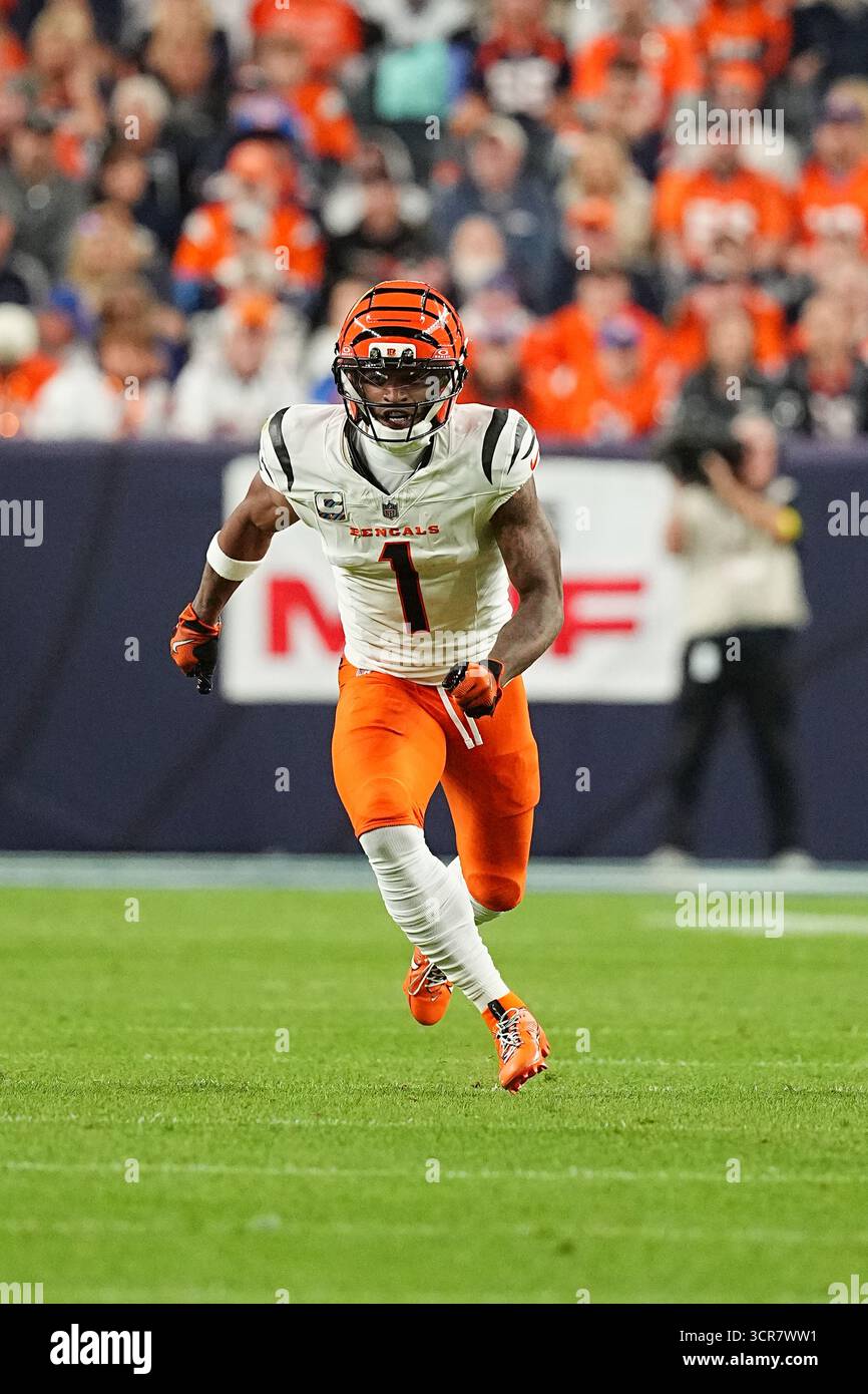 Cincinnati Bengals wide receiver Ja'Marr Chase (1) runs a play against ...