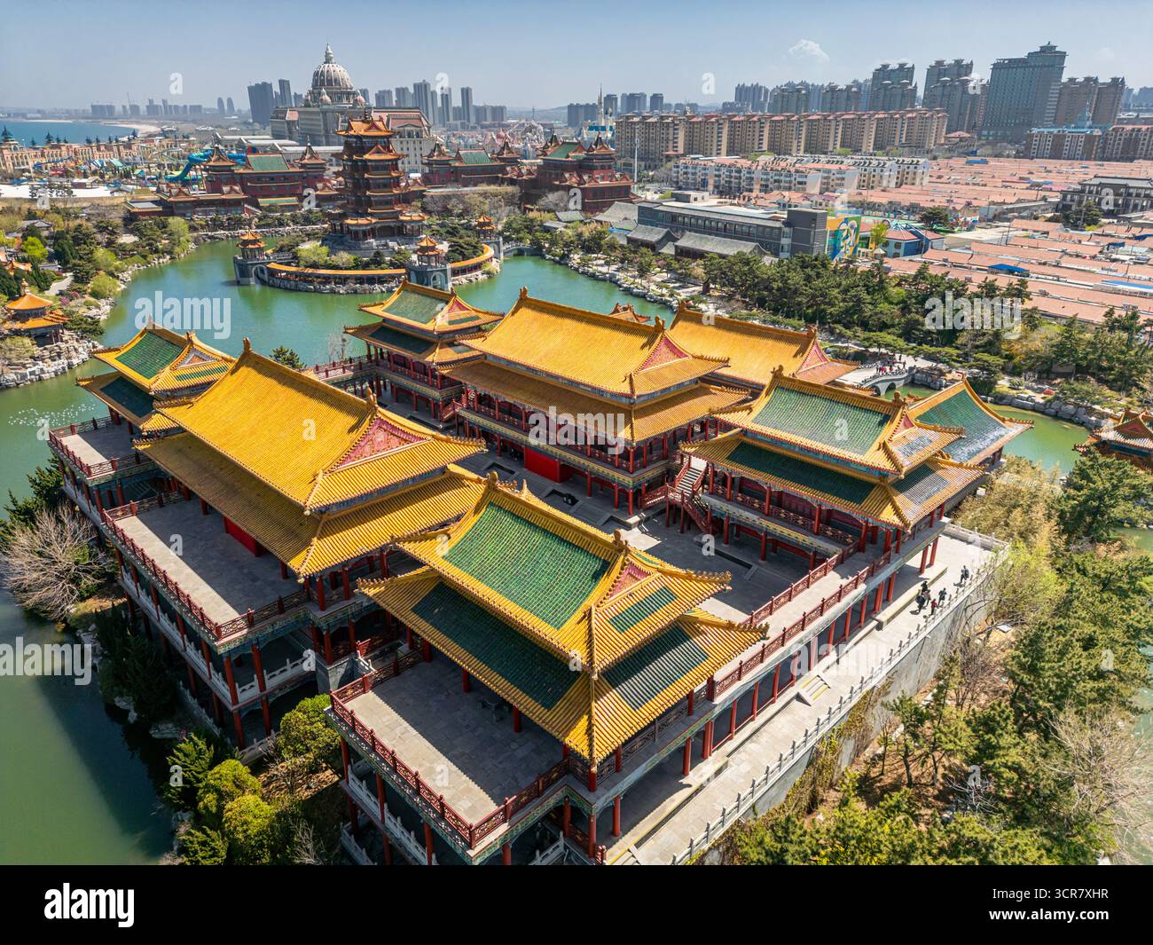 Taoist palace of San Xian Shan, Penglai, China. Aerial drone shot Stock ...