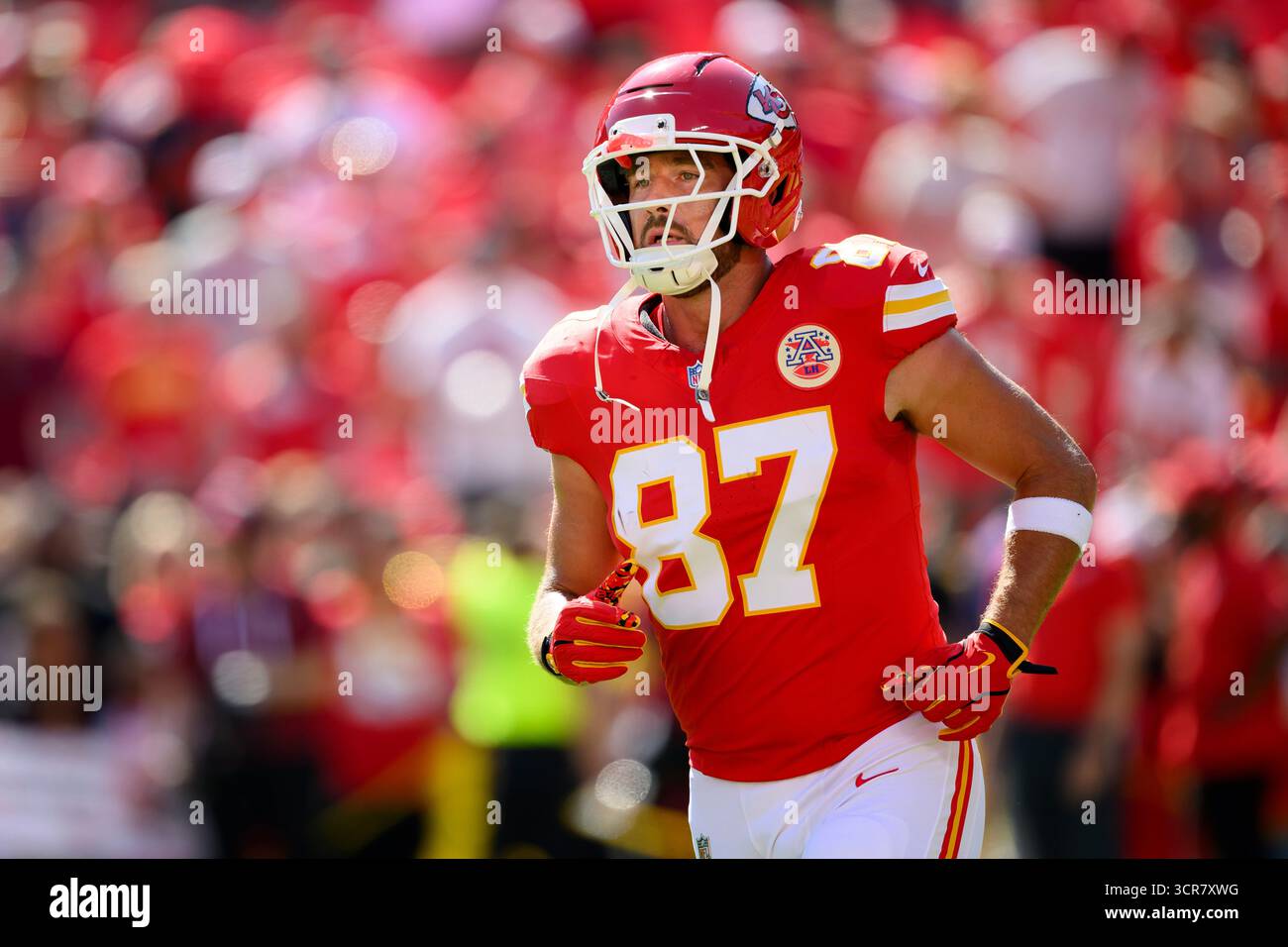 Kansas City Chiefs tight end Travis Kelce runs across the field during ...