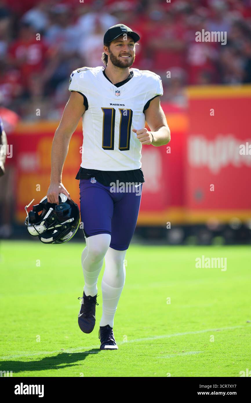 Baltimore Ravens punter Jordan Stout comes onto the field during ...