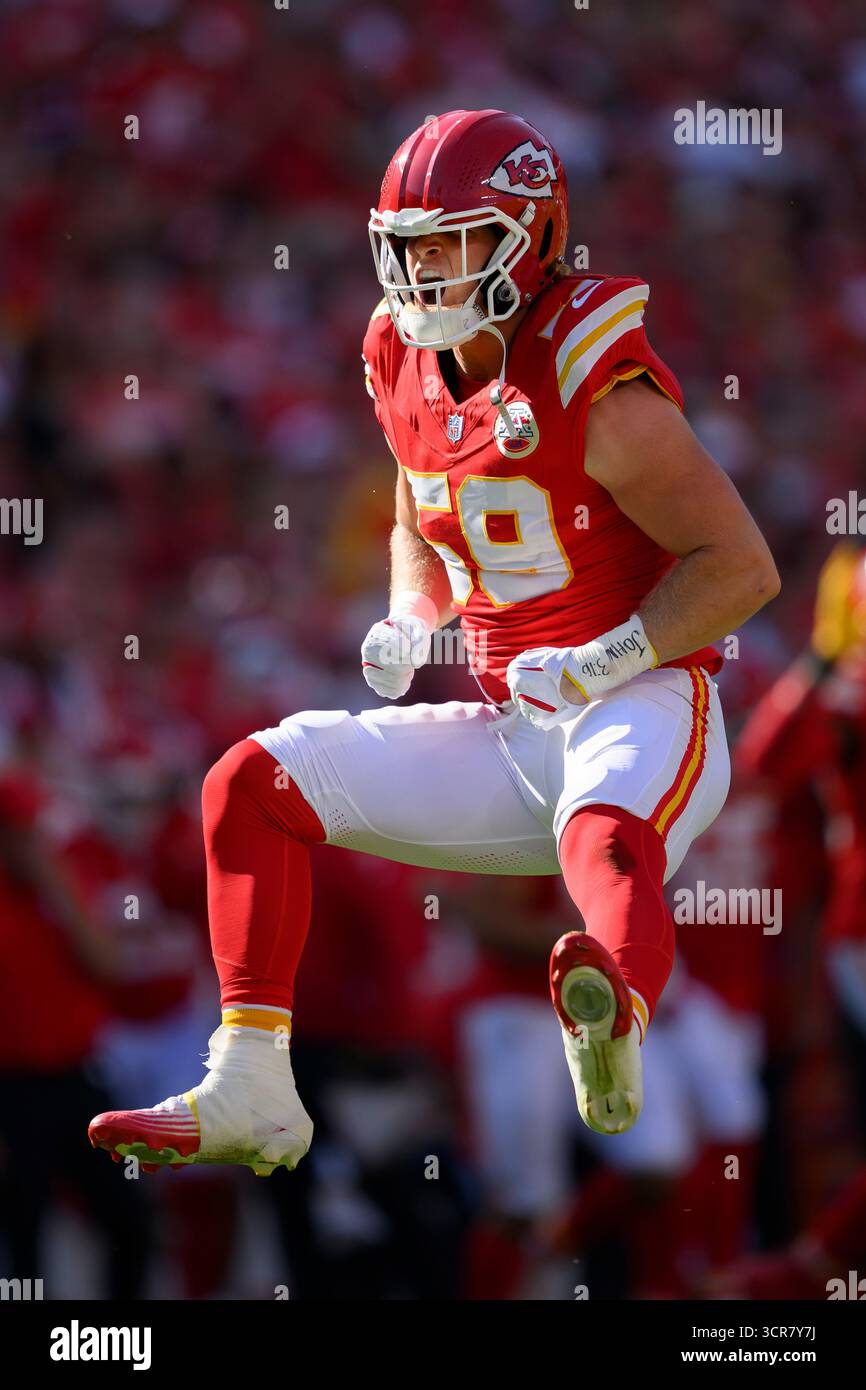 Kansas City Chiefs linebacker Cooper McDonald celebrates a tackle ...
