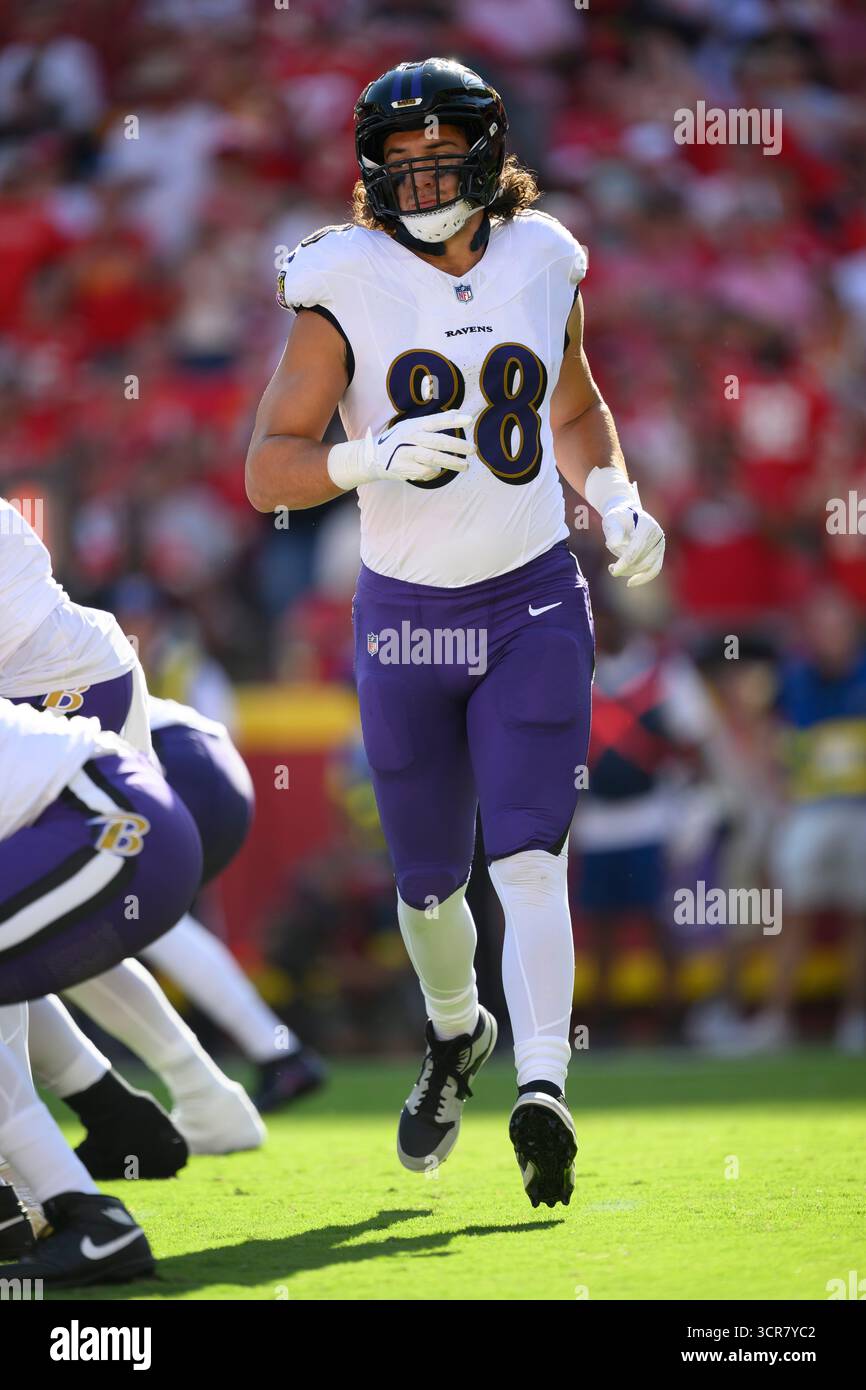 Baltimore Ravens tight end Charlie Kolar goes in motion during the ...