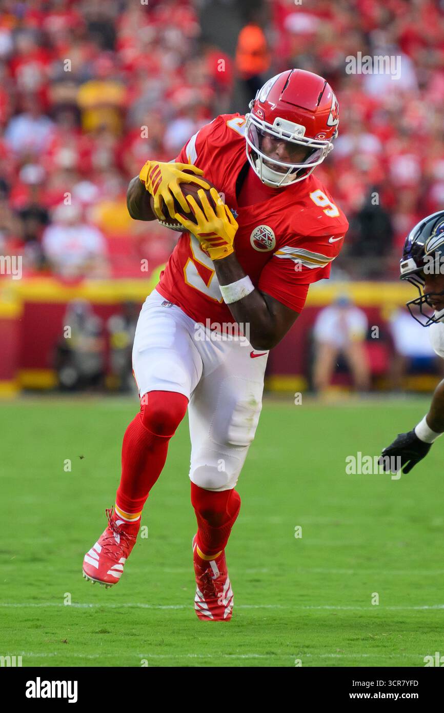 Kansas City Chiefs wide receiver Juju Smith-Schuster (9) runs after a ...