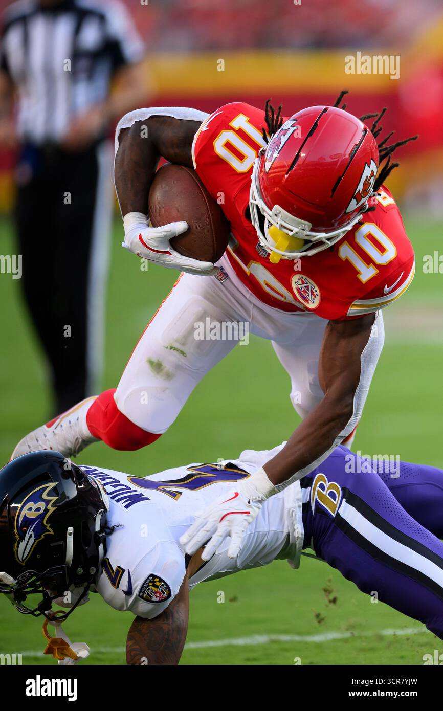 Baltimore Ravens cornerback Nate Wiggins (2) tackles Kansas City Chiefs ...
