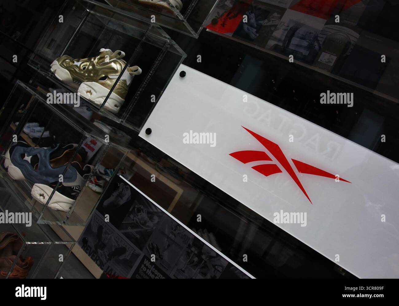 A logo of Reebok International Limited is seen in Shibuya Ward, Tokyo ...