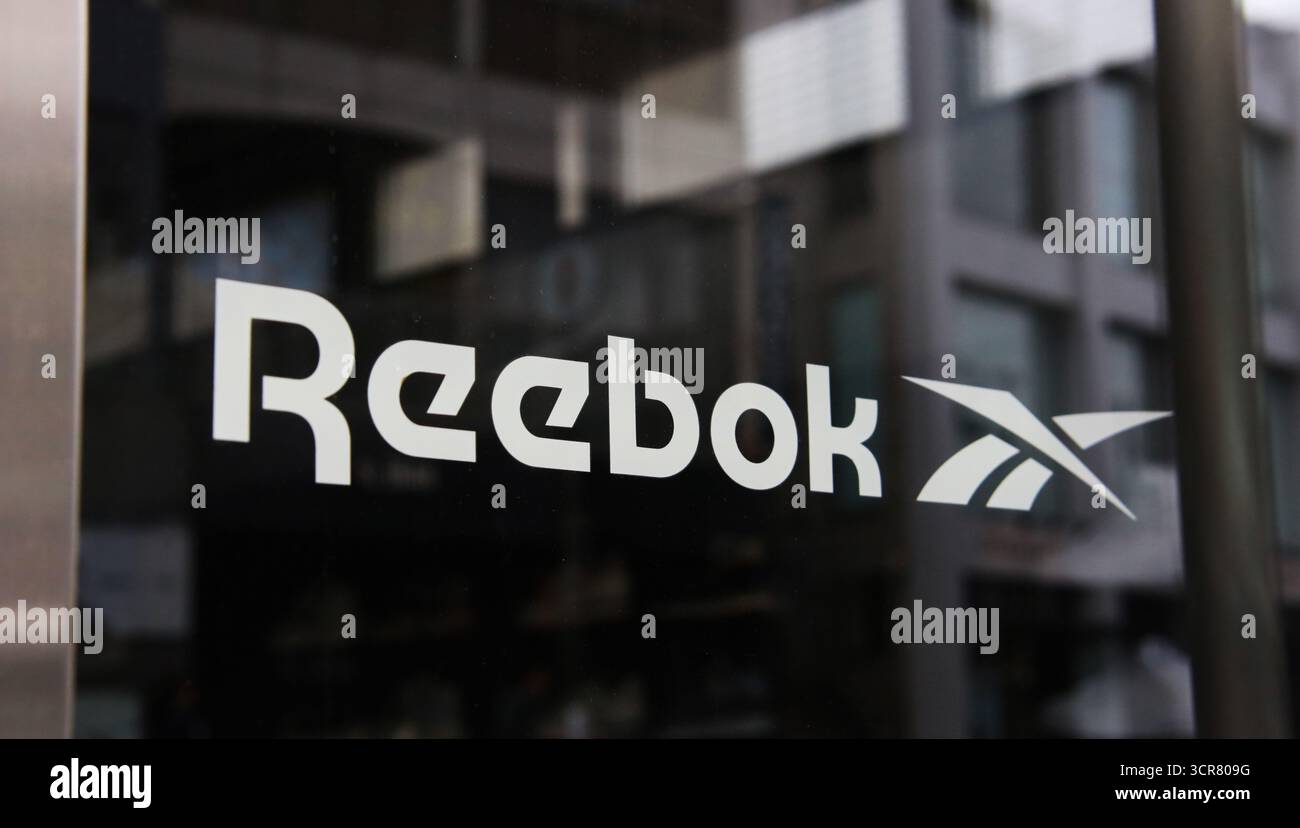 A logo of Reebok International Limited is seen in Shibuya Ward, Tokyo ...