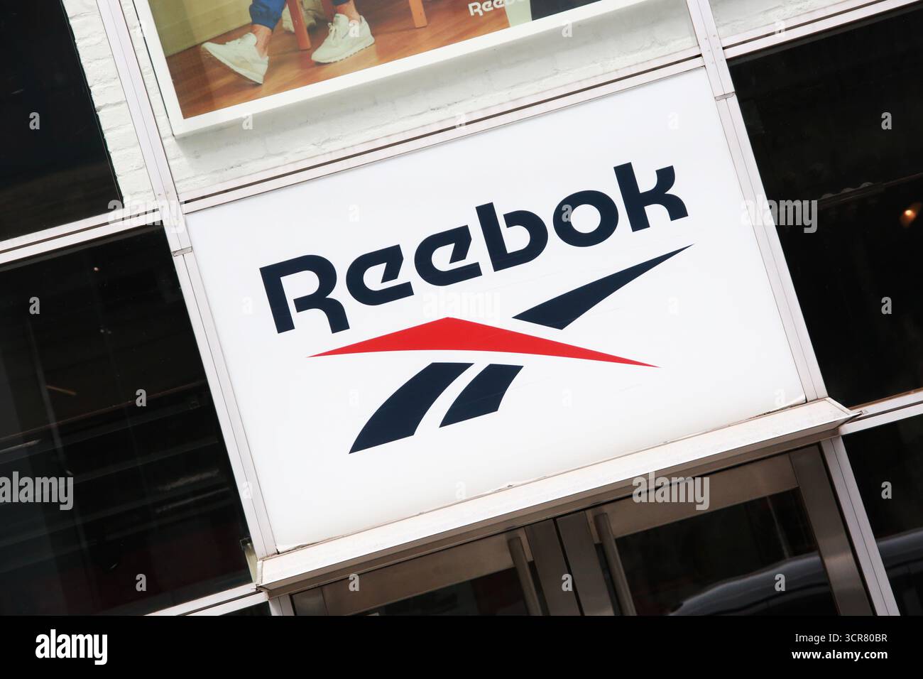 A logo of Reebok International Limited is seen in Shibuya Ward, Tokyo ...
