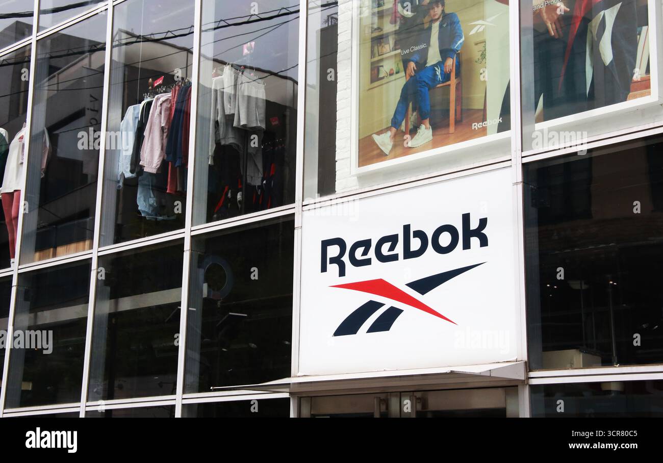 A logo of Reebok International Limited is seen in Shibuya Ward, Tokyo ...