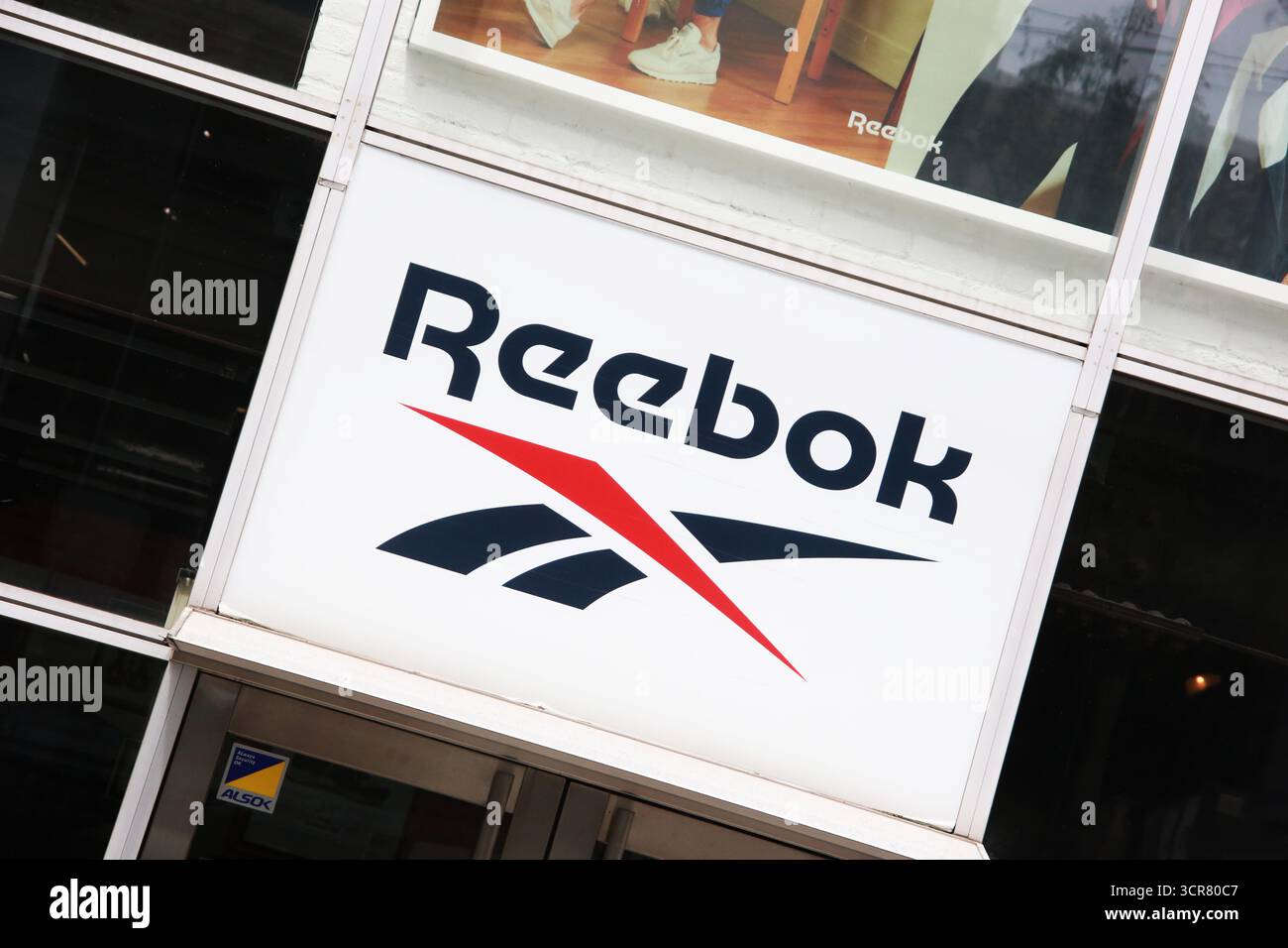 A logo of Reebok International Limited is seen in Shibuya Ward, Tokyo ...