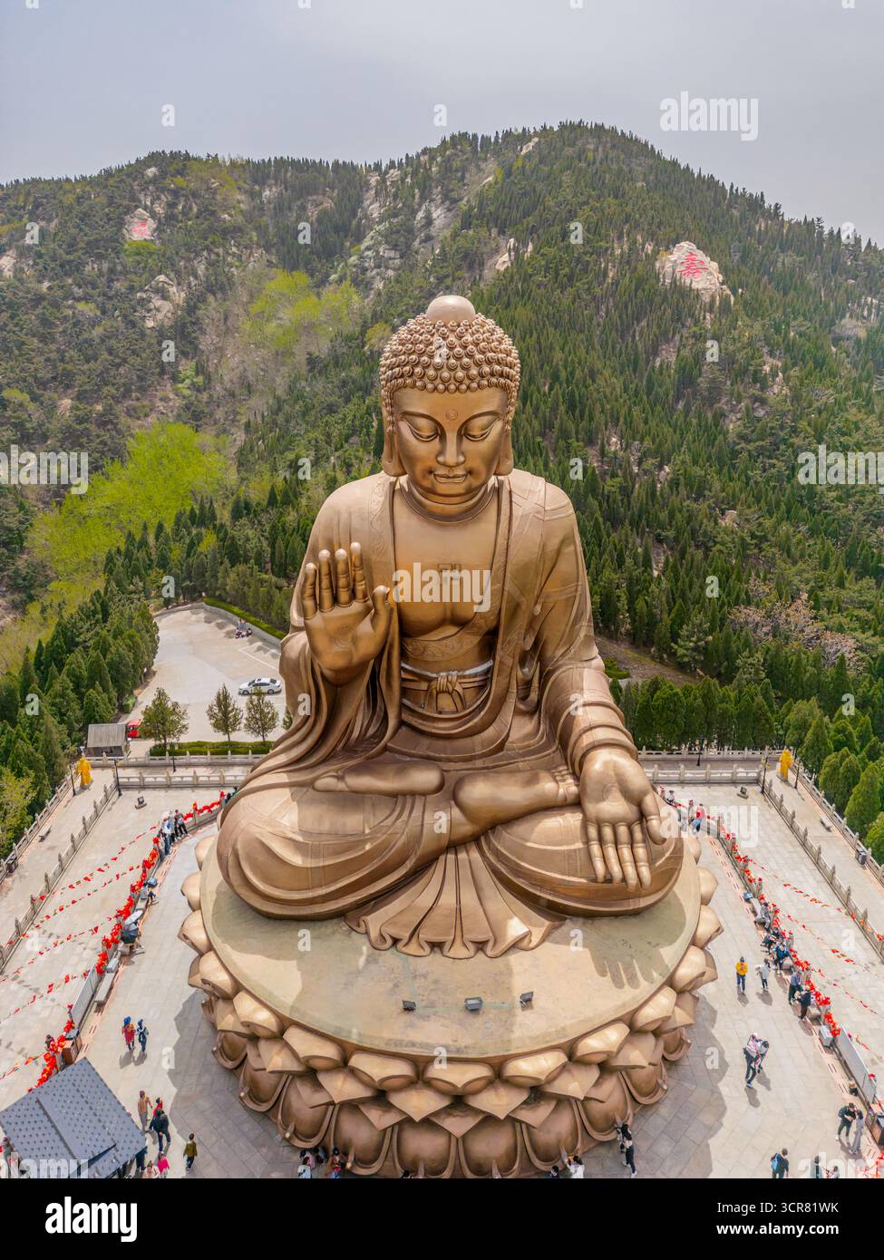 A large sitting Buddha statue on a lotus flower at Nanshan Mountain ...