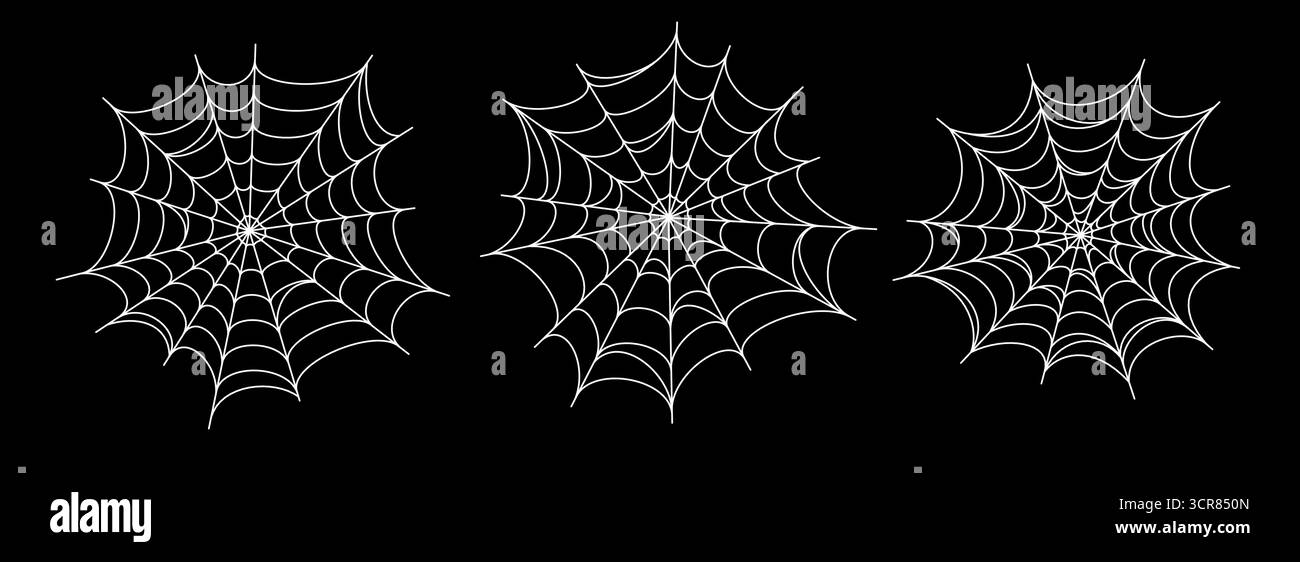 White spooky spider web collection. Creepy cobweb set. Halloween frame ...