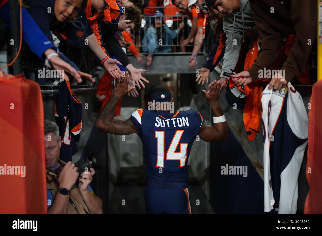 Denver Broncos wide receiver Courtland Sutton (14) greets fans after ...