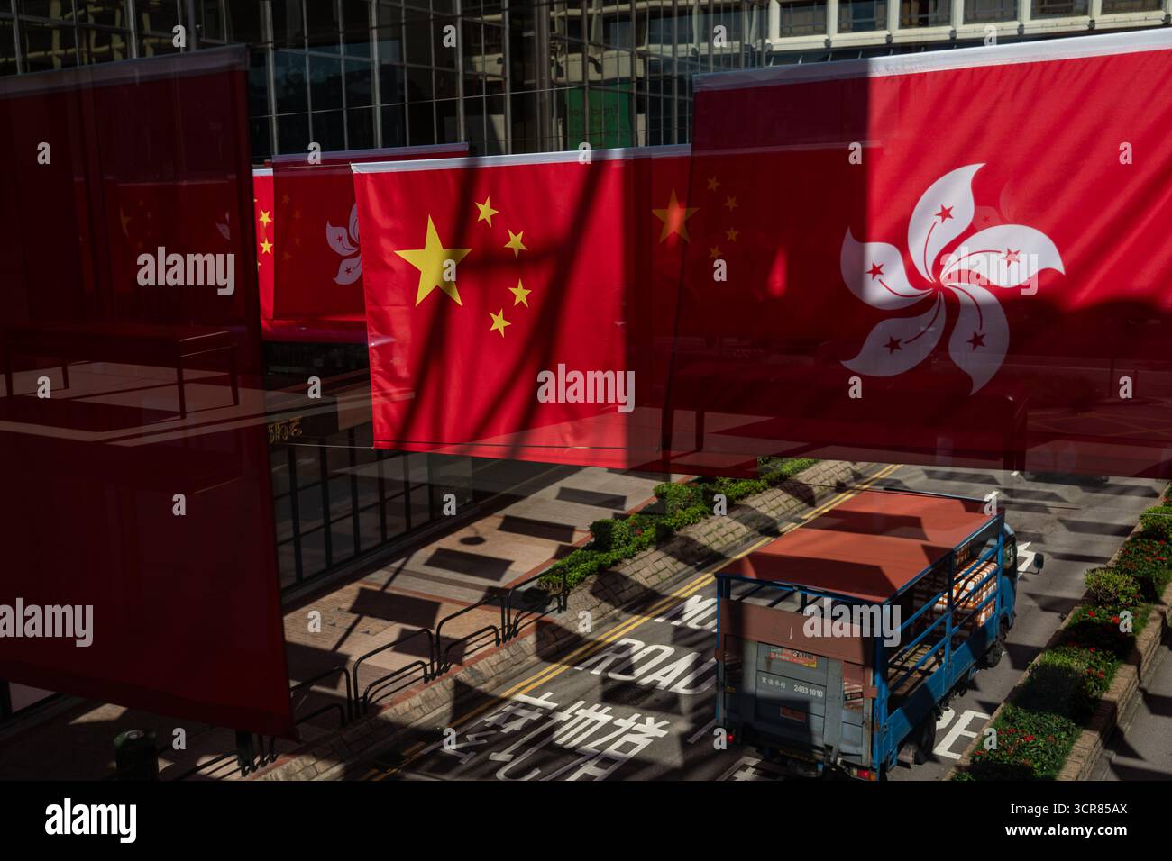 A general view showing China National Flags and Hong Kong SAR flags ...