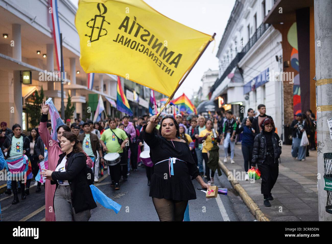 Activist Yren Rotela waves an Amnesty International flag during a Pride ...