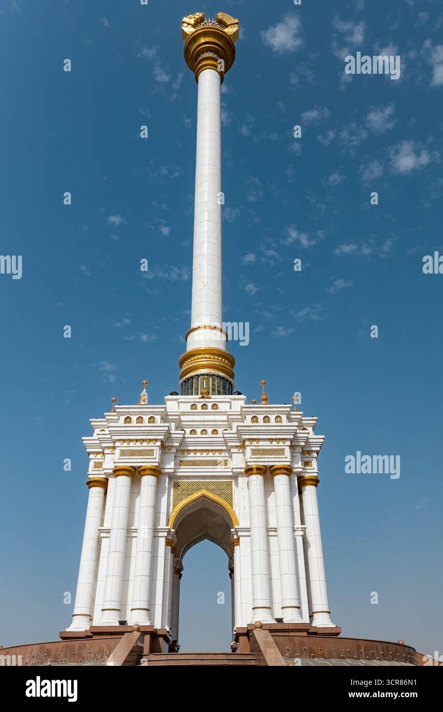 The Stella of Independence in Dushanbe, Tajikistan, is a tall, white ...
